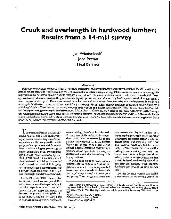 (PDF) Crook and overlength in hardwood lumber: Results from a 14-mill ...