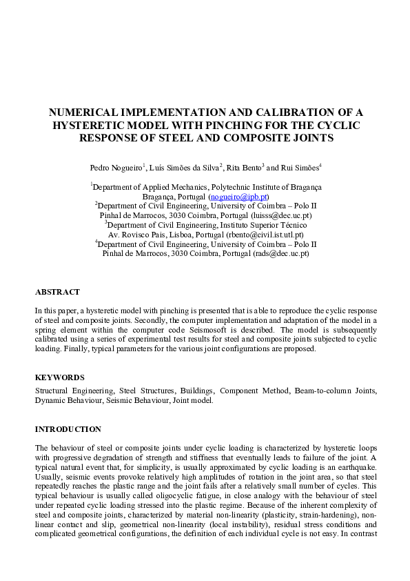 (PDF) Numerical implementation and calibration of a hysteretic model with pinching for the ...
