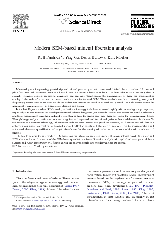 (PDF) Modern SEM-based mineral liberation analysis