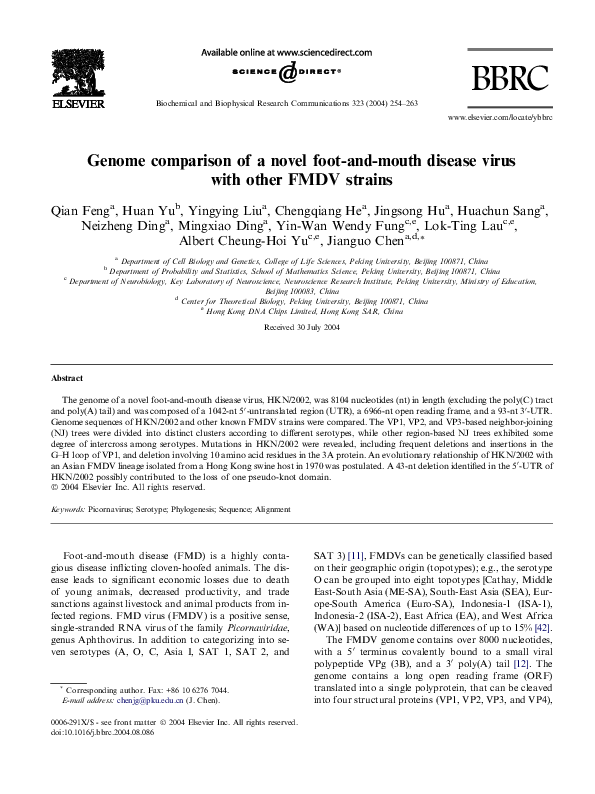 (PDF) Genome comparison of a novel foot-and-mouth disease virus with ...