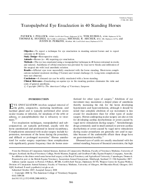 (PDF) Transpalpebral Eye Enucleation in 40 Standing Horses