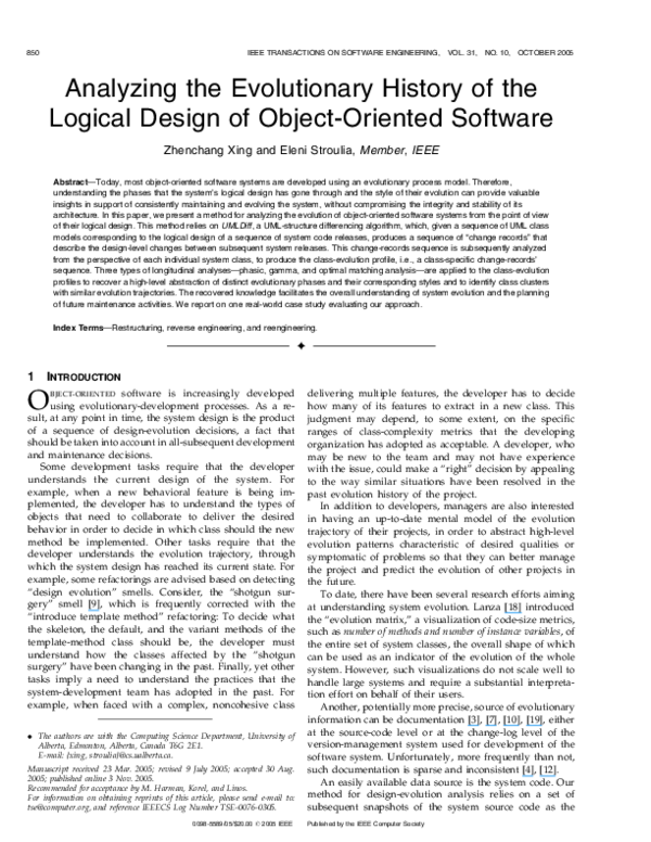 Pdf Analyzing The Evolutionary History Of The Logical Design Of Object Oriented Software