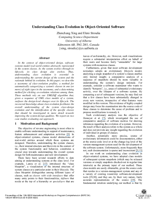 Pdf Understanding Class Evolution In Object Oriented Software