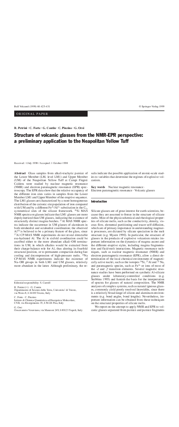 (PDF) Structure of volcanic glasses from the NMR-EPR perspective: a ...