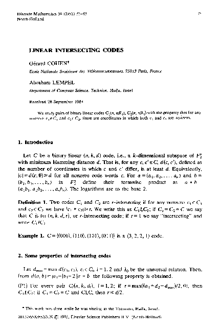 (PDF) Linear intersecting codes