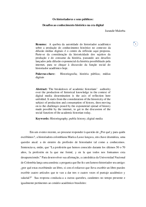 Pdf Os Historiadores E Seus Públicos Desafios Ao Conhecimento