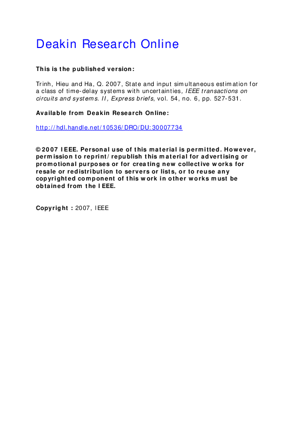 Pdf State And Input Simultaneous Estimation For A Class Of Nonlinear