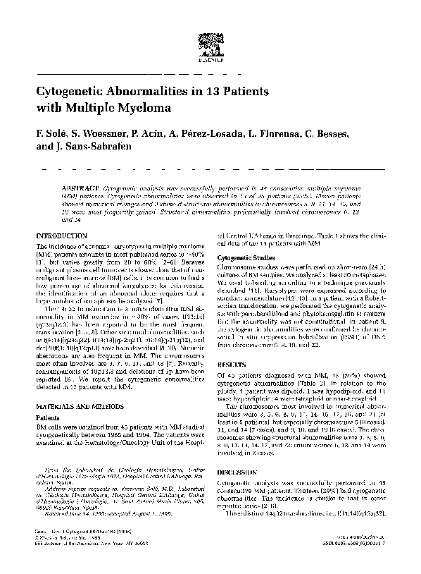 (PDF) Cytogenetic abnormalities in 13 patients with multiple myeloma