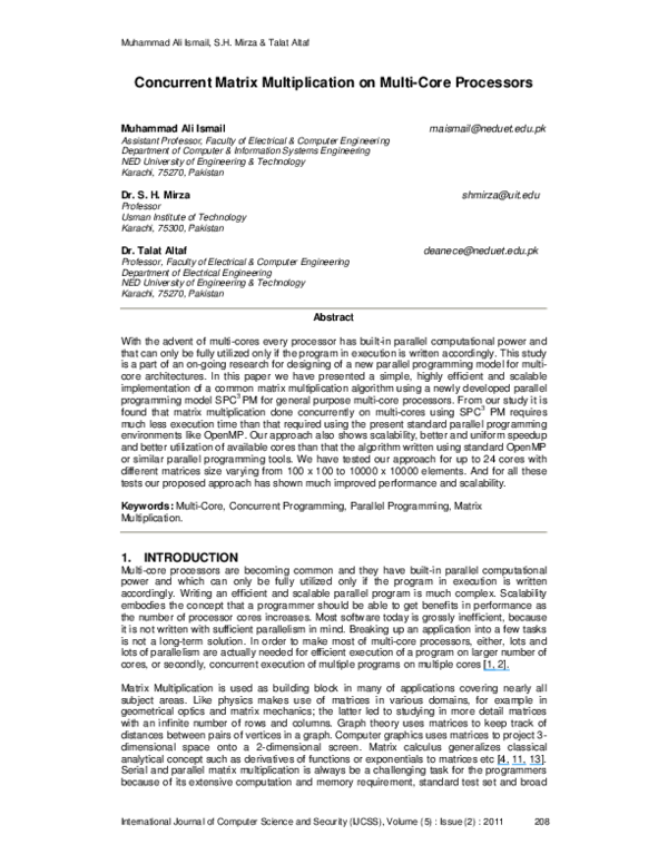 Pdf Concurrent Matrix Multiplication On Multi Core Processors