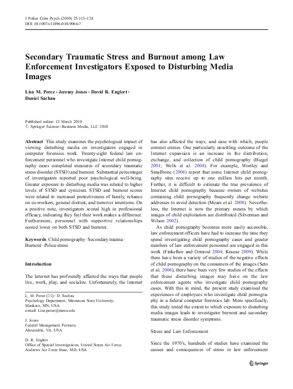 (PDF) Secondary Traumatic Stress and Burnout among Law Enforcement ...