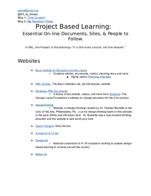 (DOC) Project Based Learning: Essential On-line Documents, Sites ...