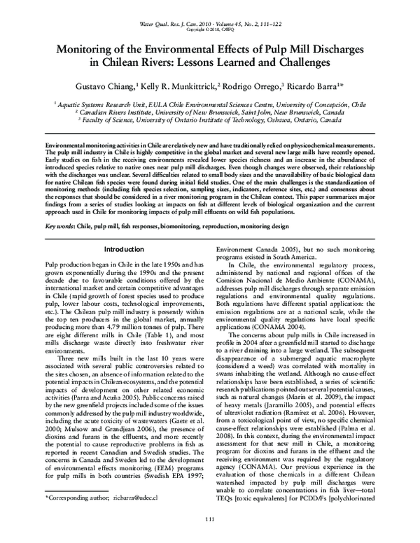 (PDF) Monitoring of the environmental effects of pulp mill discharges ...