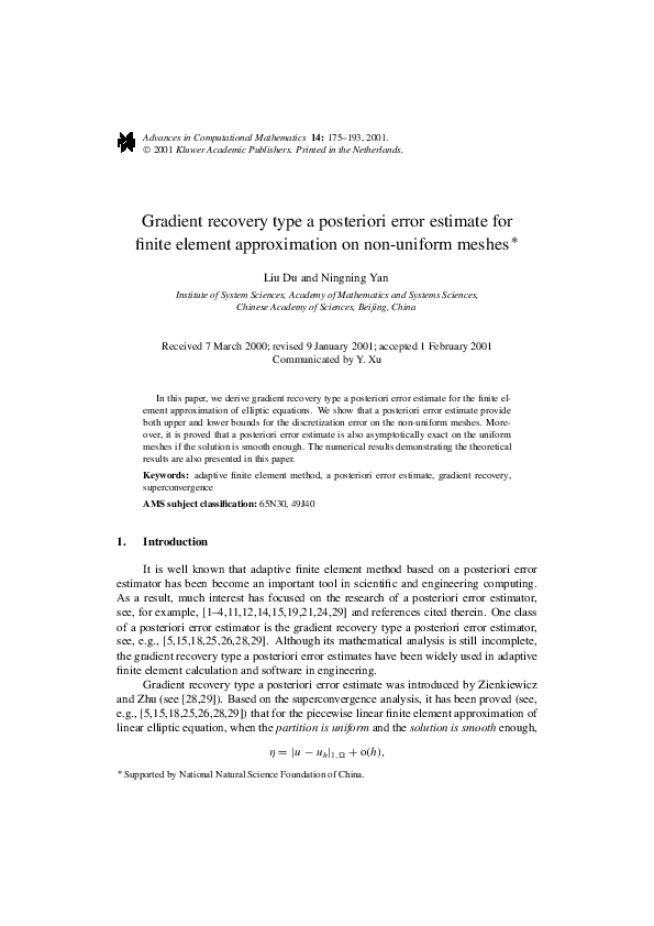 Pdf Gradient Recovery Type A Posteriori Error Estimate For Finite
