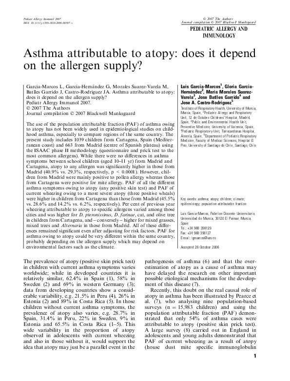 (PDF) Asthma attributable to atopy: does it depend on the allergen supply