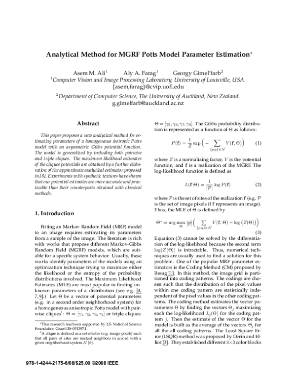 (PDF) Analytical method for MGRF Potts model parameter estimation