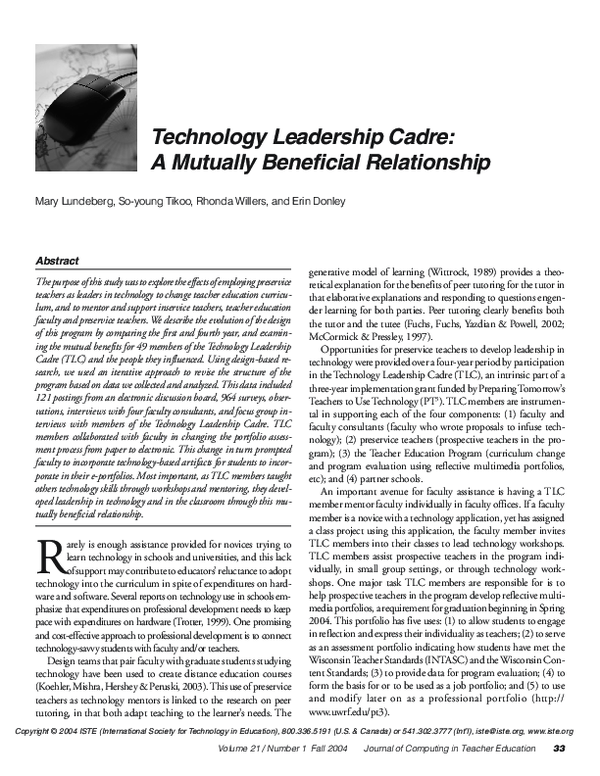 (PDF) Technology Leadership Cadre: A Mutually Beneficial Relationship