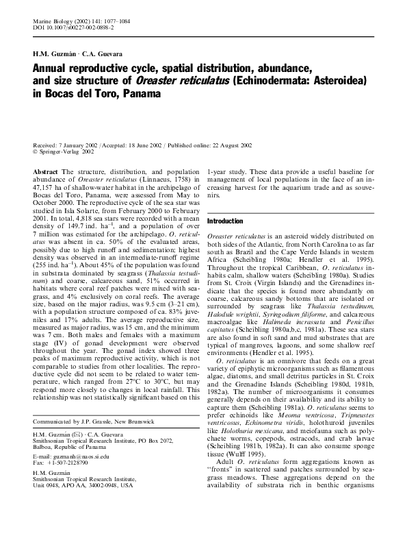 (PDF) Annual reproductive cycle, spatial distribution, abundance, and ...