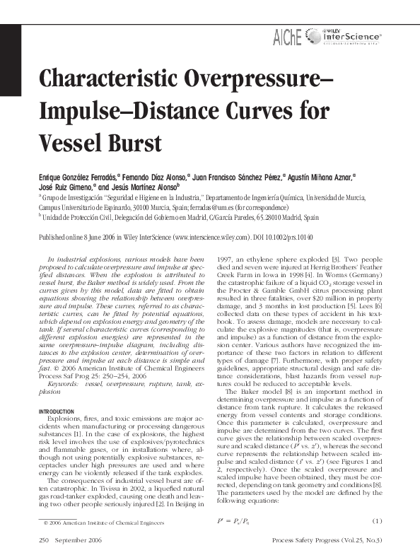 (PDF) Characteristic overpressure–impulse–distance curves for vapour ...