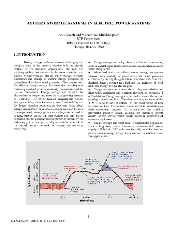 (PDF) BATTERY STORAGE SYSTEMS IN ELECTRIC POWER SYSTEMS