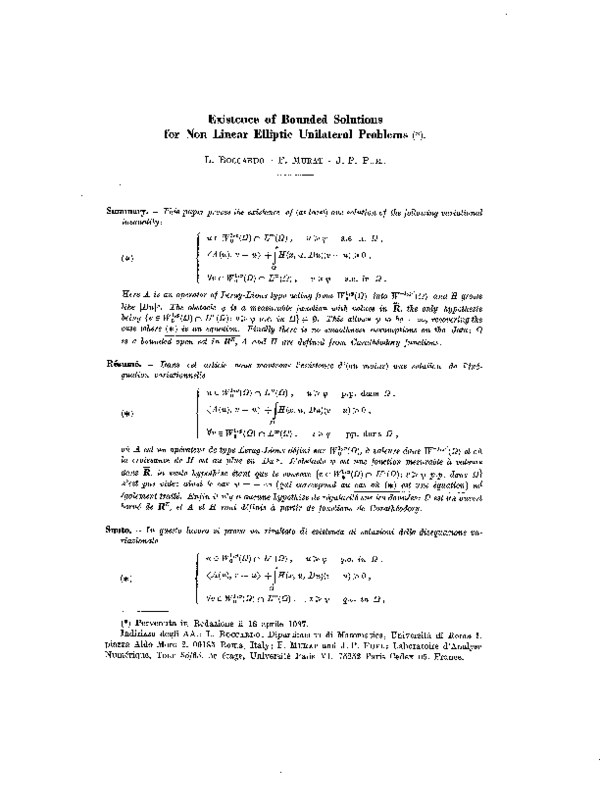(PDF) Existence of bounded solutions for non linear elliptic unilateral problems