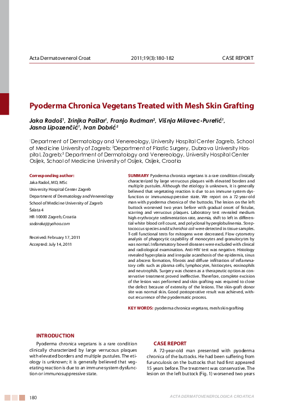 (PDF) Pyoderma chronica vegetans treated with mesh skin grafting