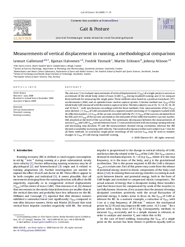 (PDF) Measurements of vertical displacement in running, a ...