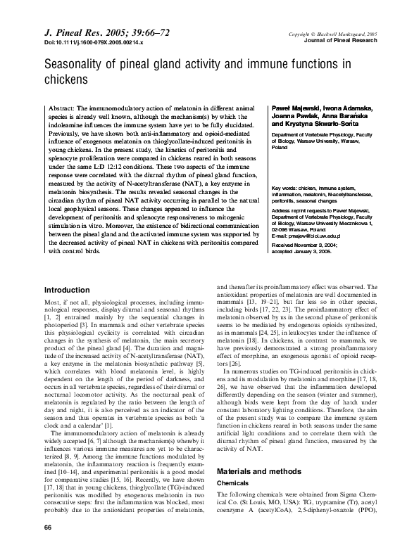 (PDF) Seasonality of pineal gland activity and immune functions in chickens