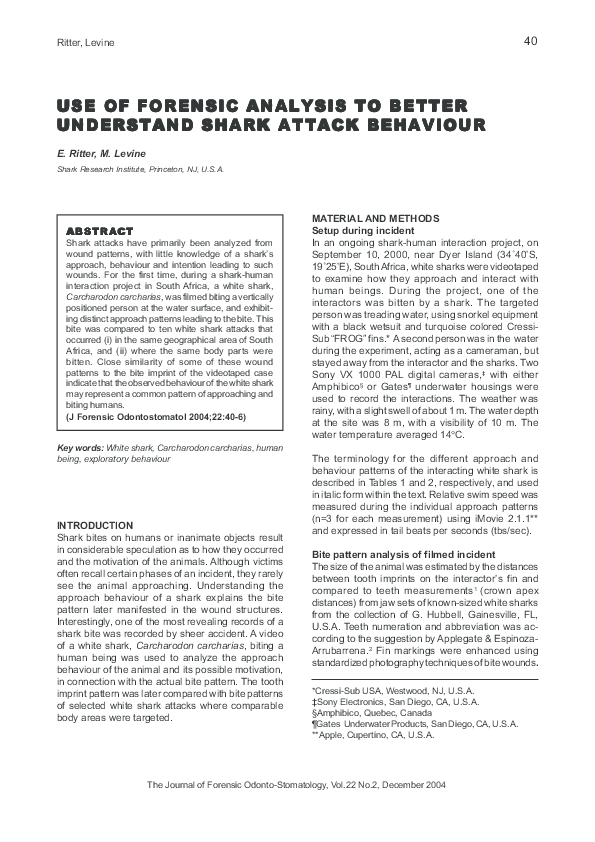 (PDF) Use of forensic analysis to better understand shark attack behaviour