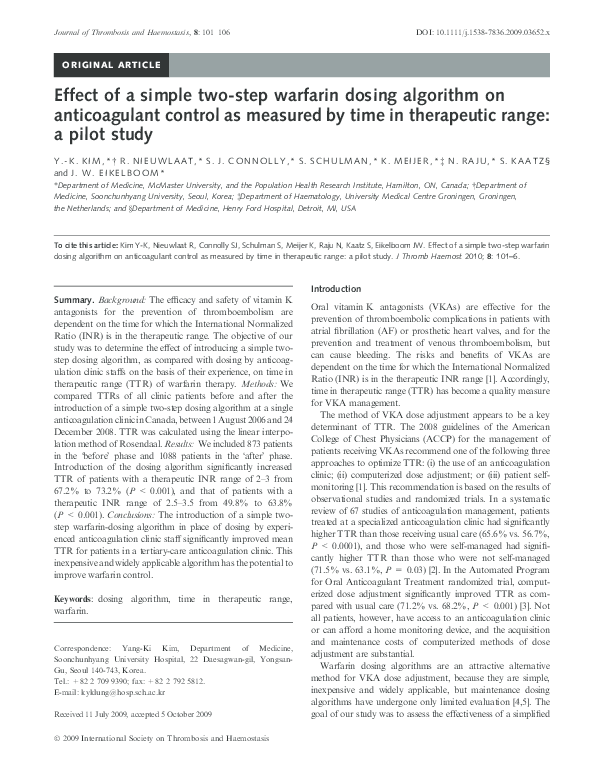 (PDF) Effect of a simple two-step warfarin dosing algorithm on ...