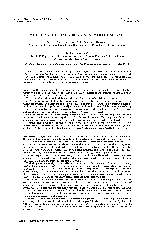 Pdf Modeling Of Fixed Bed Catalytic Reactors