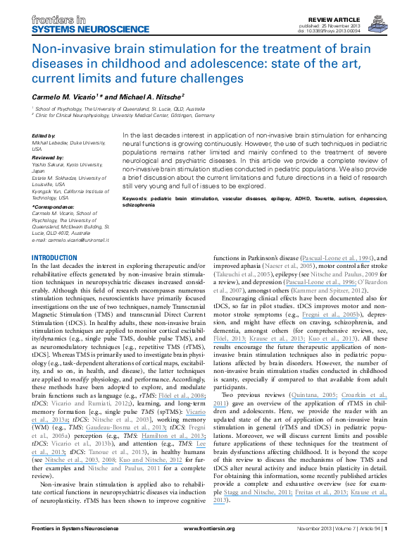 (PDF) Non-invasive brain stimulation for the treatment of brain ...