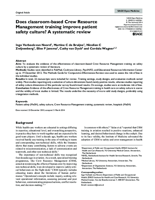 (PDF) Does classroom-based Crew Resource Management training improve ...
