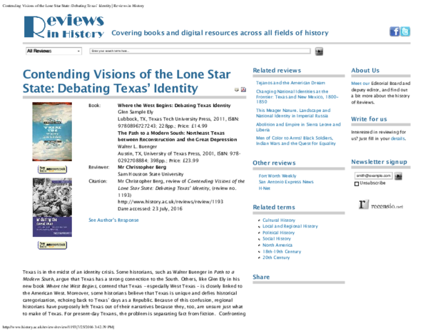 (PDF) Contending Visions of the Lone Star State: Debating Texas’ Identity