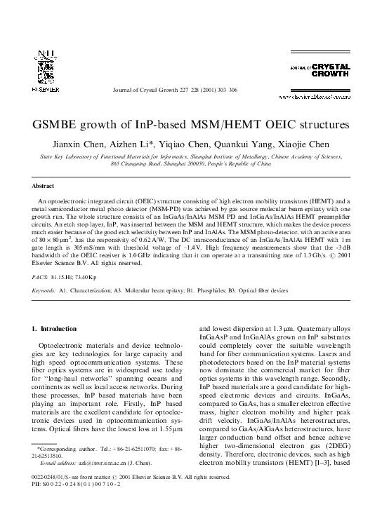 (PDF) GSMBE growth of InP-based MSM/HEMT OEIC structures