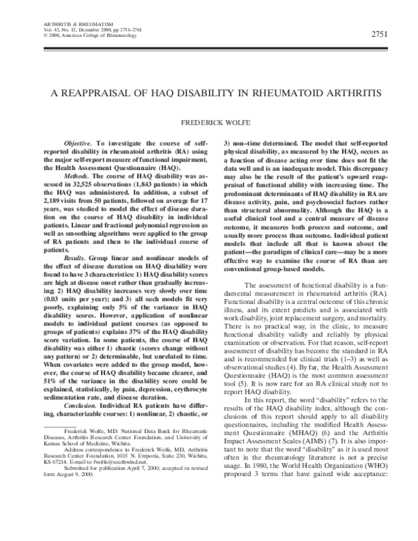 (PDF) A reappraisal of HAQ disability in rheumatoid arthritis