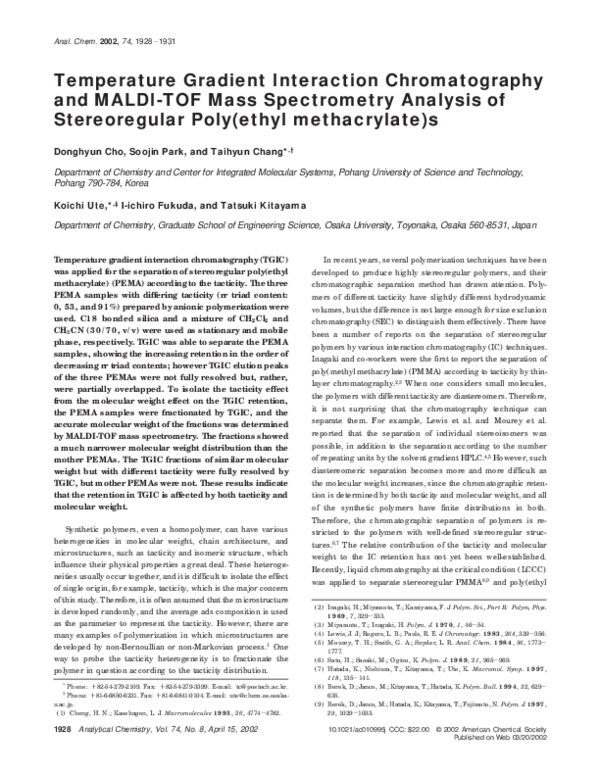 (PDF) Temperature Gradient Interaction Chromatography and MALDI-TOF Mass Spectrometry Analysis ...