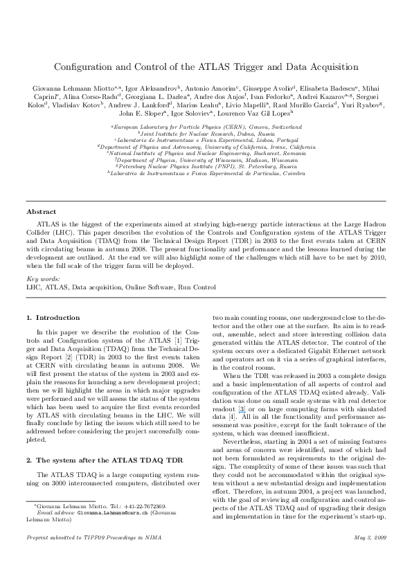 (PDF) Configuration and control of the ATLAS trigger and data acquisition