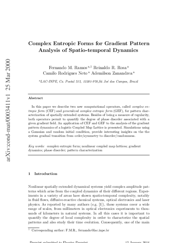 (PDF) Generalized complex entropic form for gradient pattern analysis of spatio-temporal dynamics