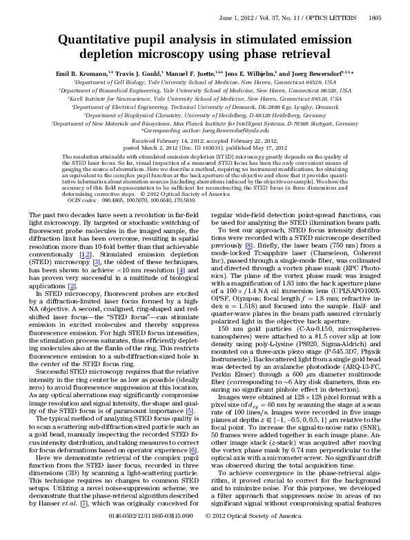 (PDF) Quantitative Analysis of STED Microscopy Pupil Function