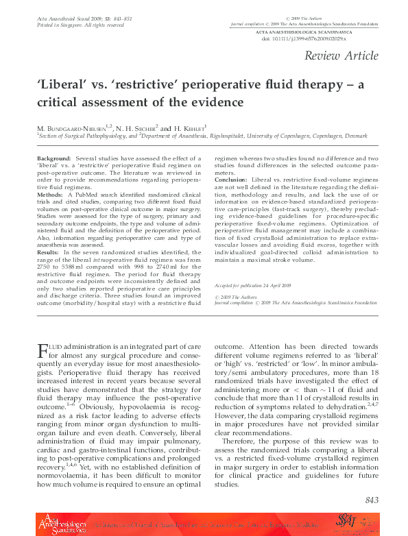 (PDF) Liberal’ vs. ‘restrictive’ perioperative fluid therapy - a ...