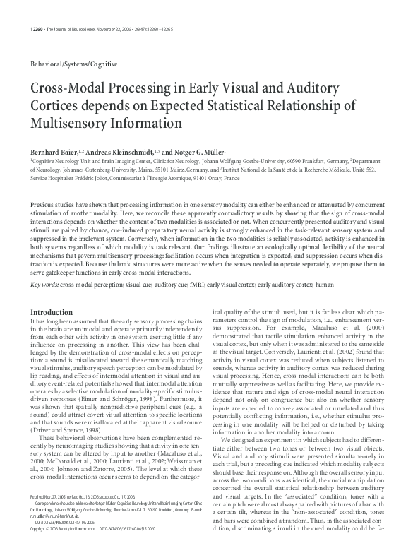 (PDF) Cross-Modal Processing in Early Visual and Auditory Cortices ...