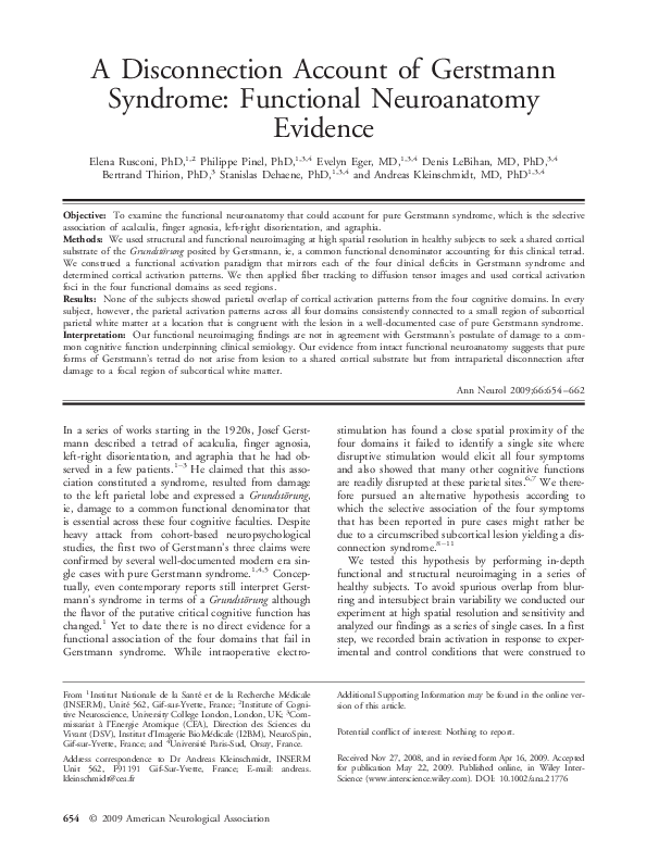 (PDF) A disconnection account of Gerstmann syndrome: Functional ...