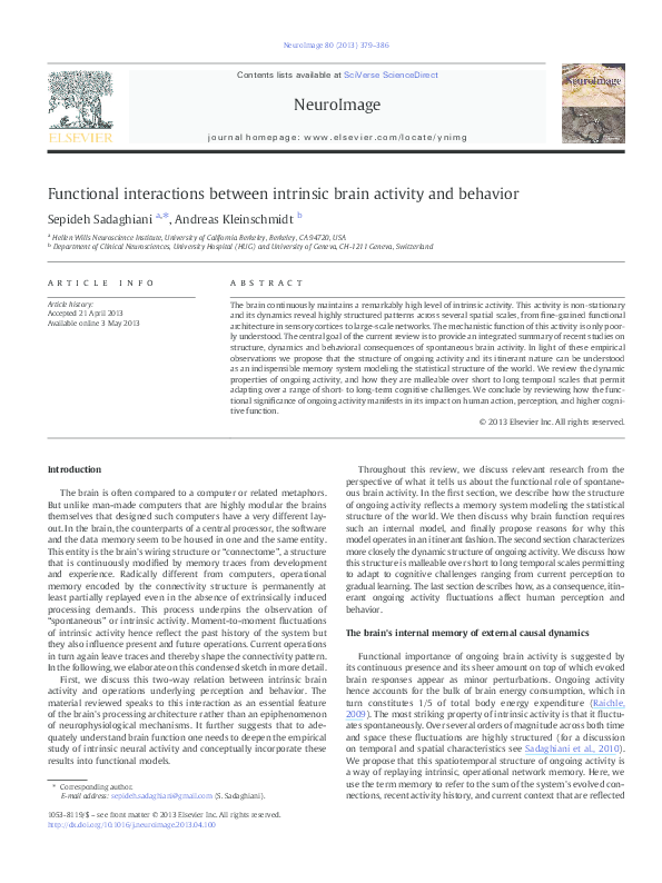 (PDF) Functional interactions between intrinsic brain activity and behavior