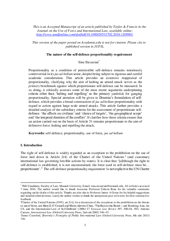 (PDF) 'The Nature of the Self-Defence Proportionality Requirement ...