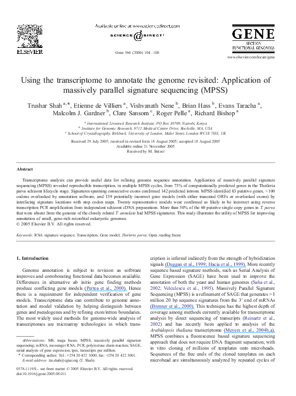 (PDF) Using the transcriptome to annotate the genome revisited: Application of massively ...