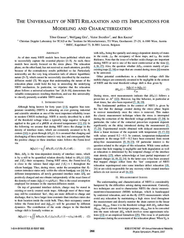 (PDF) The Universality of NBTI Relaxation and its Implications for Modeling and Characterization