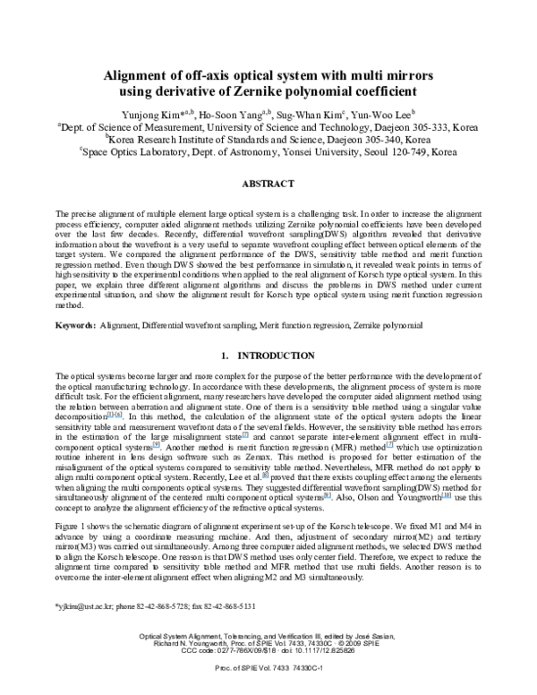 (PDF) Alignment of off-axis optical system with multi mirrors using ...