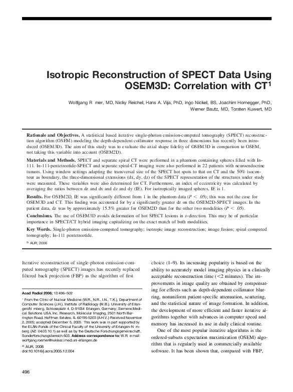 (PDF) Isotropic Reconstruction of SPECT Data Using OSEM3D: Correlation ...