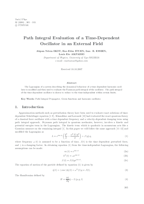 (PDF) Path Integral Evaluation of a Time-Dependent Oscillator in an External Field