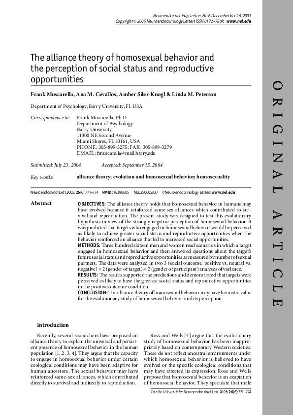 (PDF) The alliance theory of homosexual behavior and the perception of ...